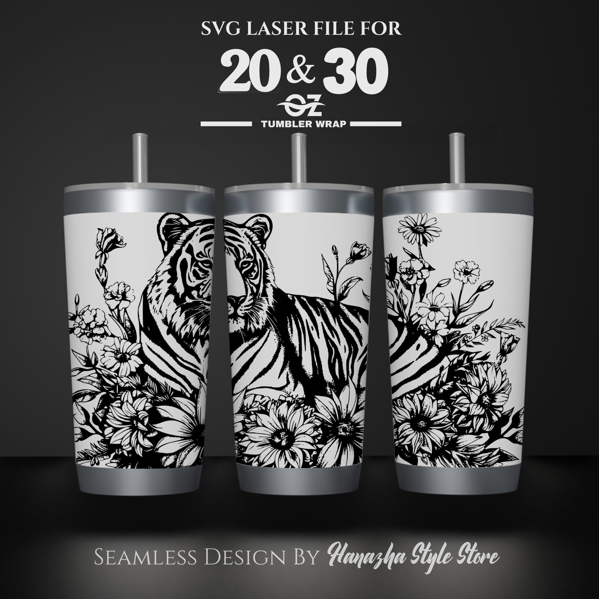 Tiger Laser Engraved Full Wrap Design for 20 and 30 Oz Tumbler, Tiger ...