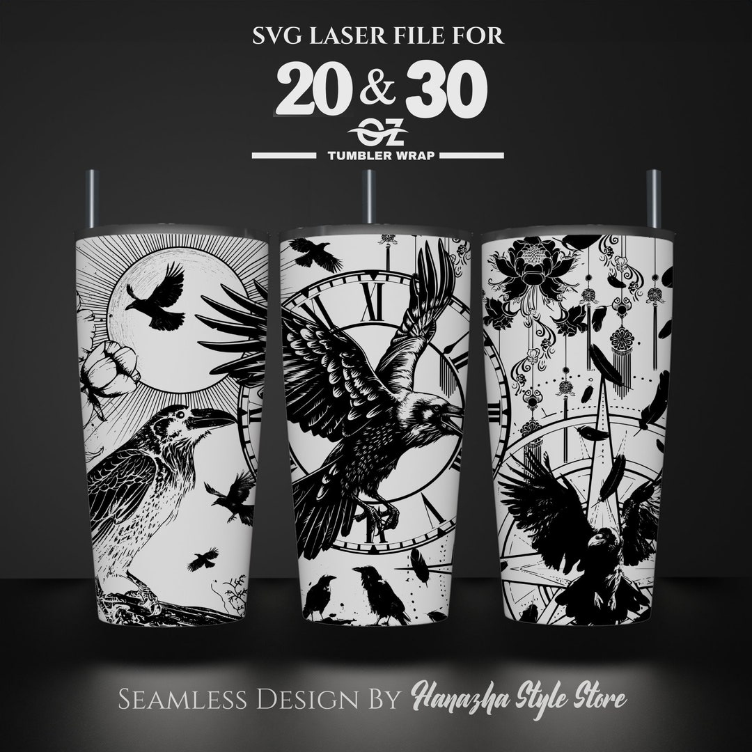 Crow Laser Engraved Full Wrap Design for 20 and 30 Oz Tumbler, Crow SVG ...