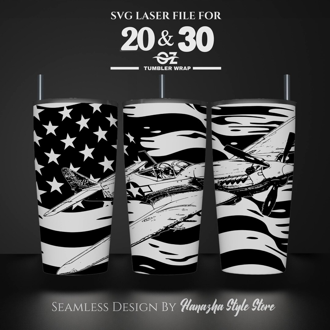 Fighter Plane Laser Engraved Full Wrap Design for 20 and 30 Oz Tumbler ...