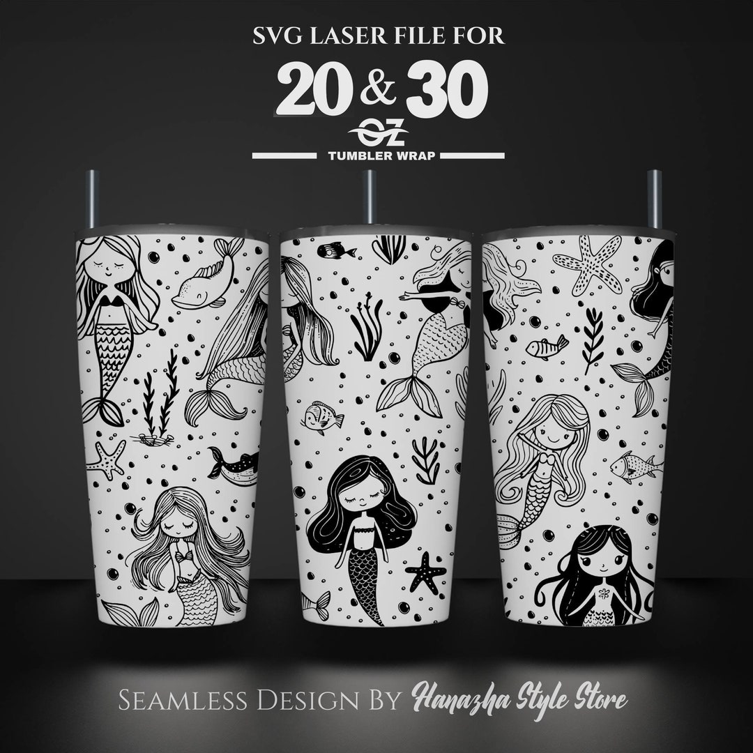 Mermaid Laser Engraved Full Wrap Design for 20 and 30 Oz Tumbler ...