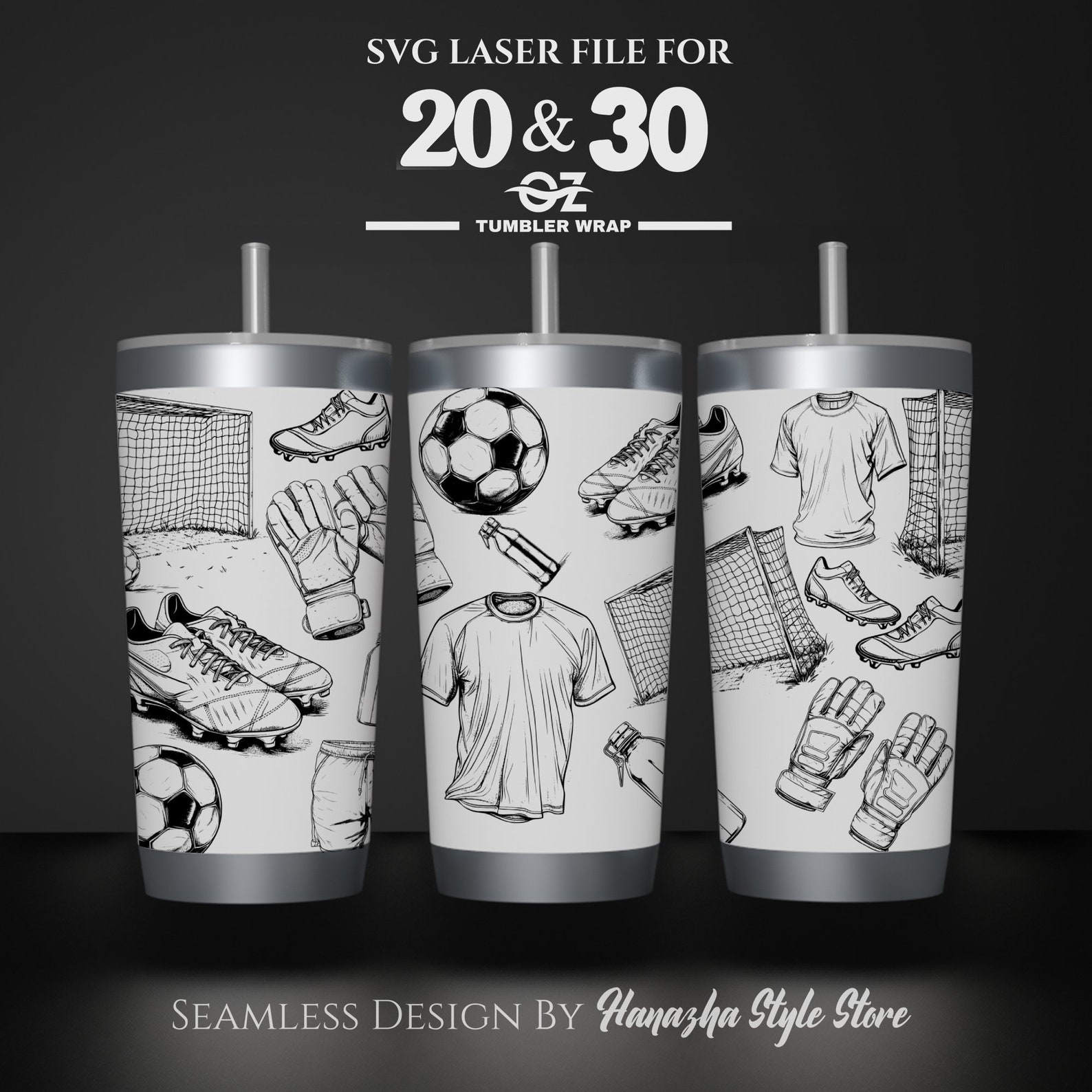 Football Laser Engraved Full Wrap Design for 20 and 30 Oz Tumbler ...