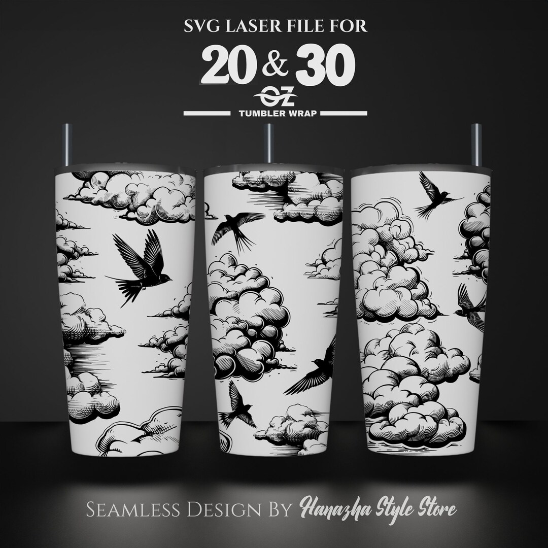 Clouds Laser Engraved Full Wrap Design for 20 and 30 Oz Tumbler, Clouds ...