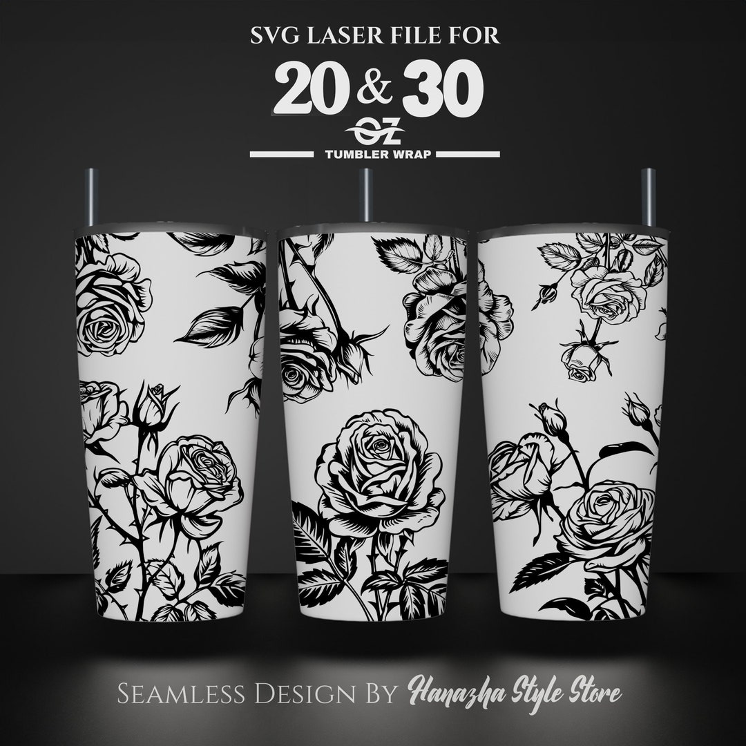 Rose V2 Laser Engraved Full Wrap Design for 20 and 30 Oz Tumbler, Rose ...