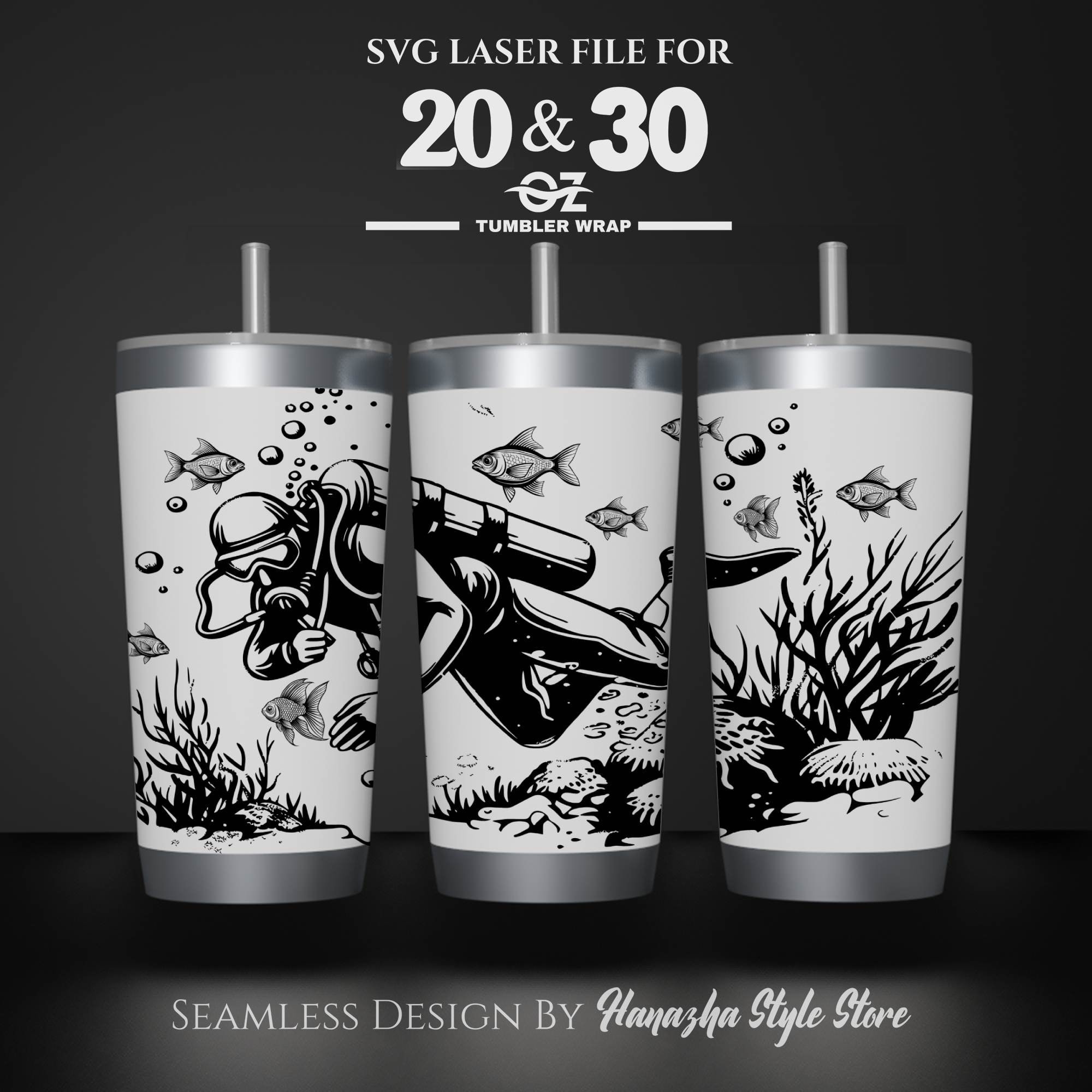 Scuba Diving Laser Engraved Full Wrap Design for 20 and 30 Oz Tumbler ...