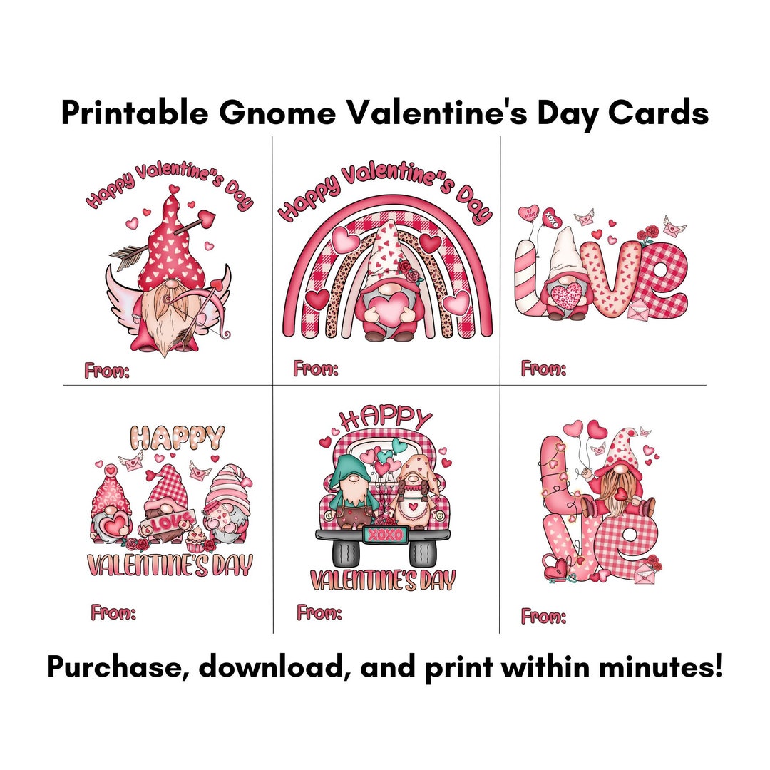 Printable Gnome Valentine's Day Cards, Classroom Valentine's Day Cards ...