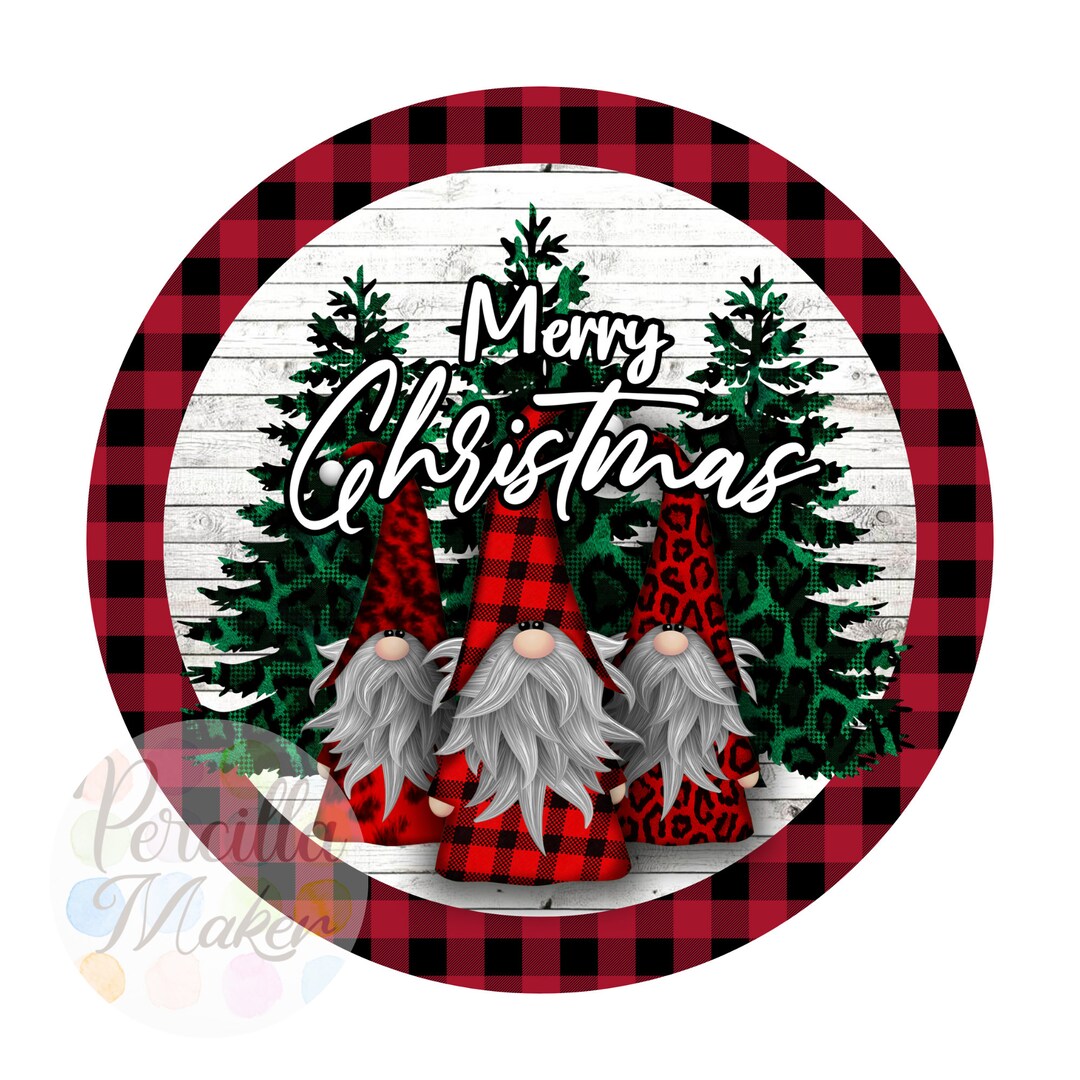 Round Door Hanger Red Plaid Christmas Sublimation Sign Printable ...