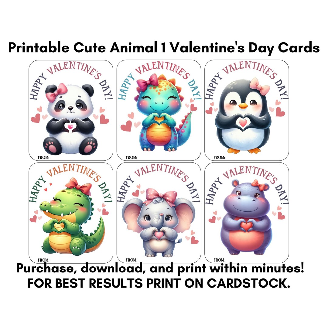 Kids Valentines Cards, Printable Cute Animals 1 Valentine's Day Cards ...