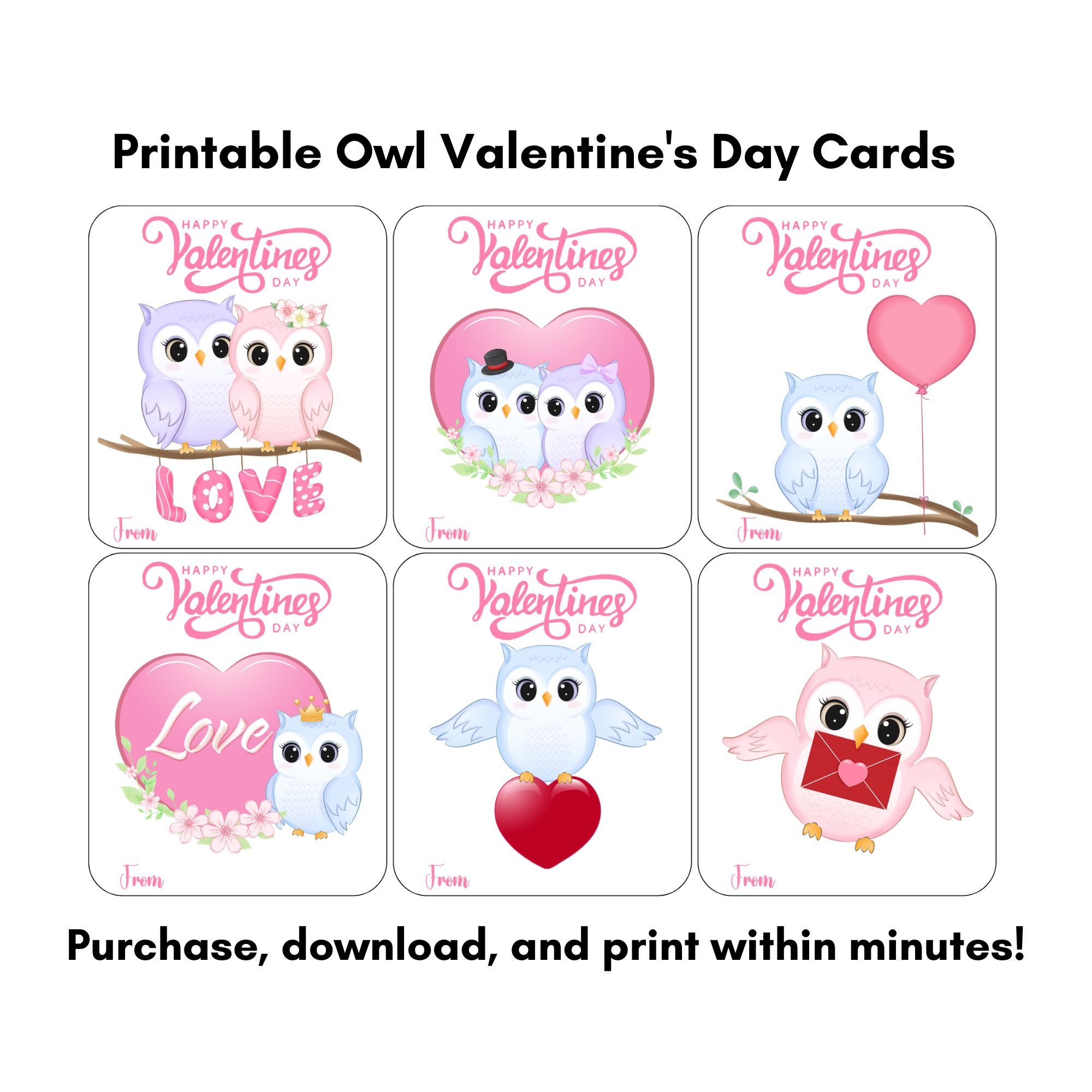 Printable Owl Valentine's Day Cards, Classroom Valentine's Day Cards ...