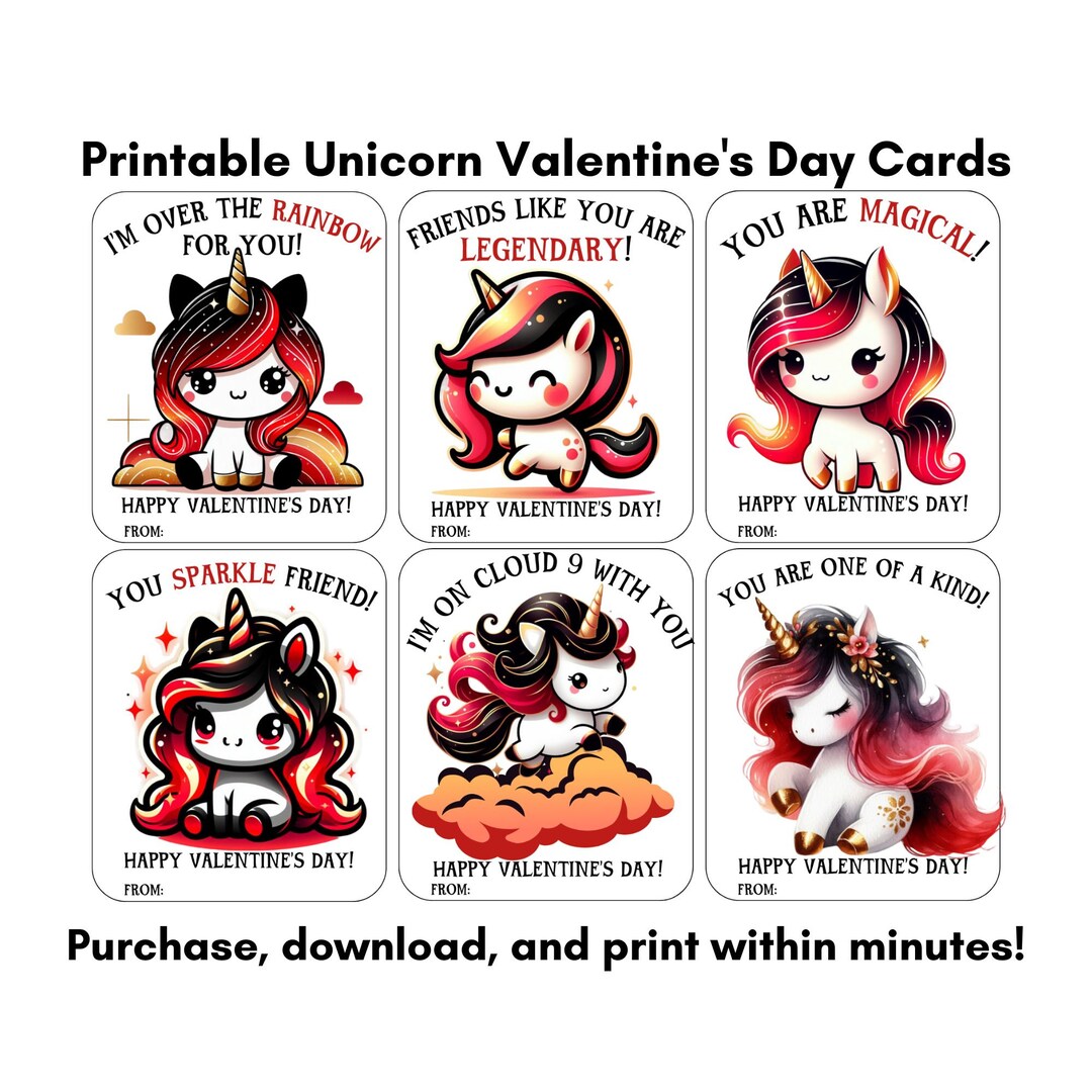 Printable Unicorn Valentine's Day Cards, Classroom Valentine's Day ...