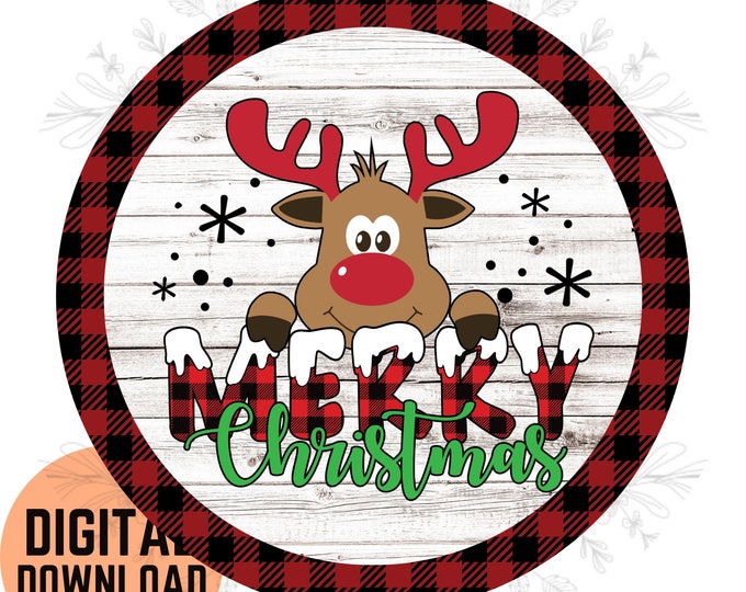 Round Door Hanger Red Plaid Christmas Sublimation Sign Printable ...