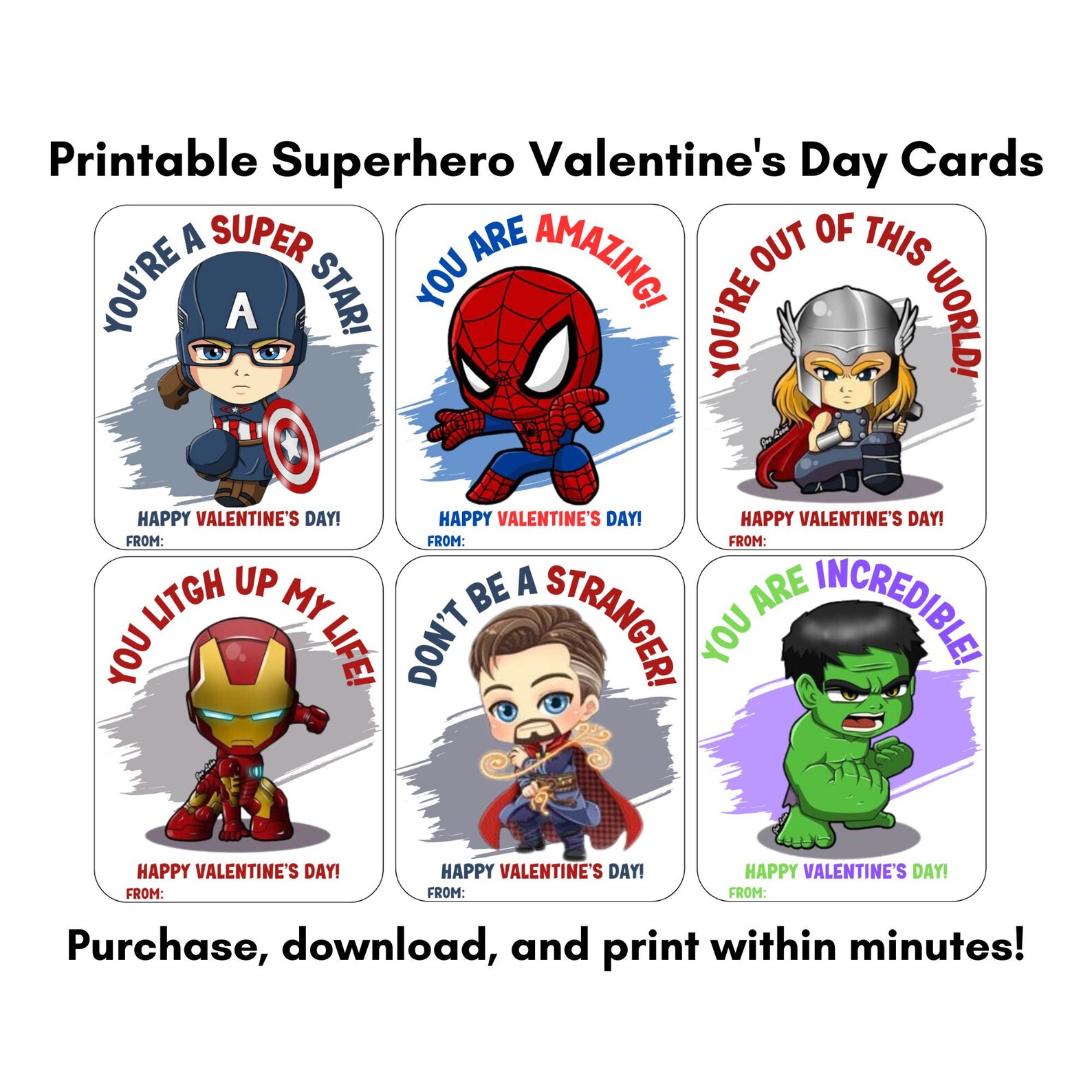 Printable Superhero Valentine's Day Cards, Classroom Valentine's Day ...