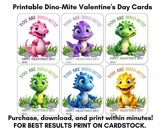 Kids Valentines Cards, Printable Dino-mite Valentine's Day Cards ...