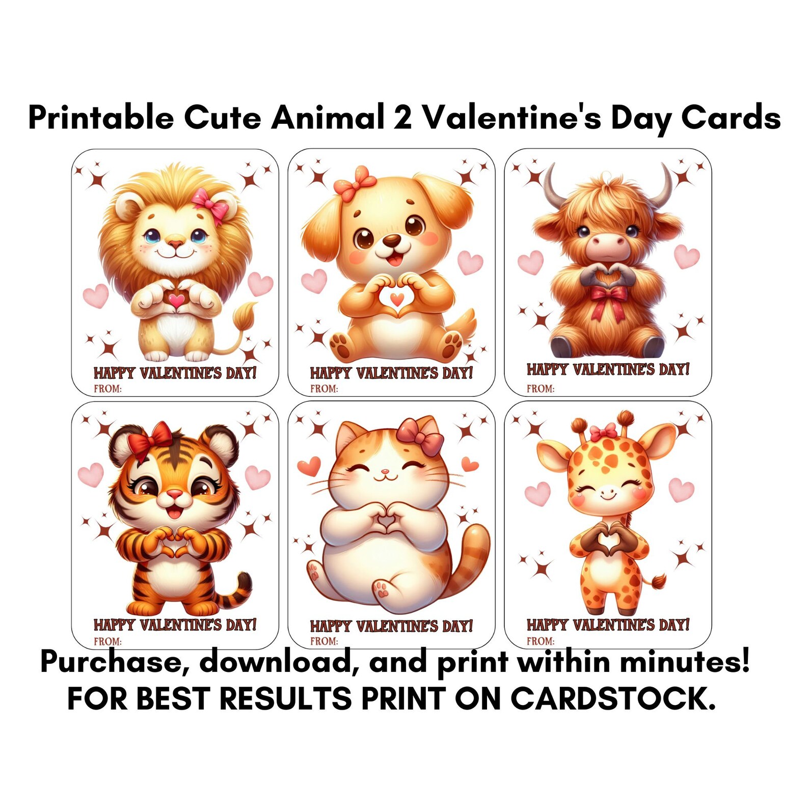 Kids Valentines Cards, Printable Cute Animals Valentine's Day Cards ...