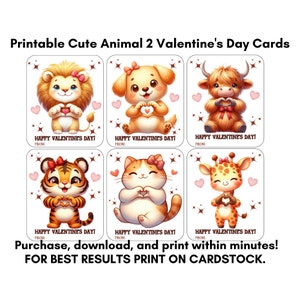 Kids Valentines Cards, Printable Cute Animals Valentine's Day Cards ...