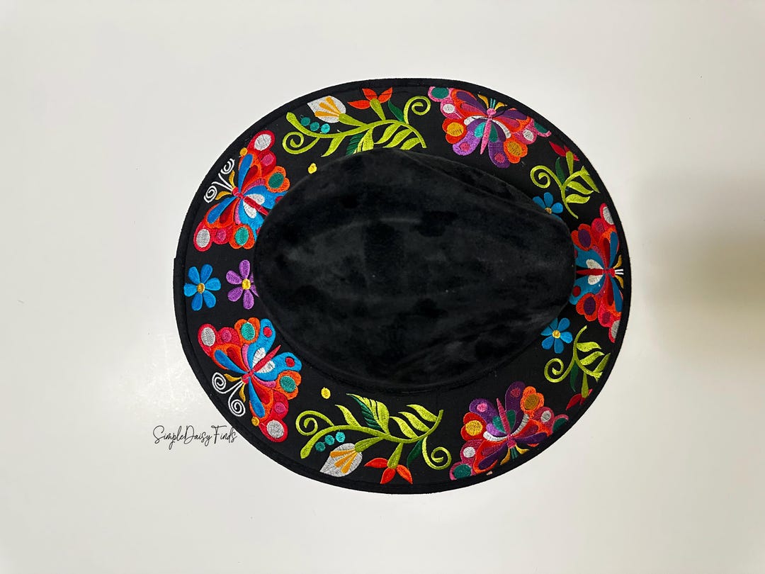 Mexican Embroidered Suede Sombrero, Floral Design, Christmas Gift Ideas ...