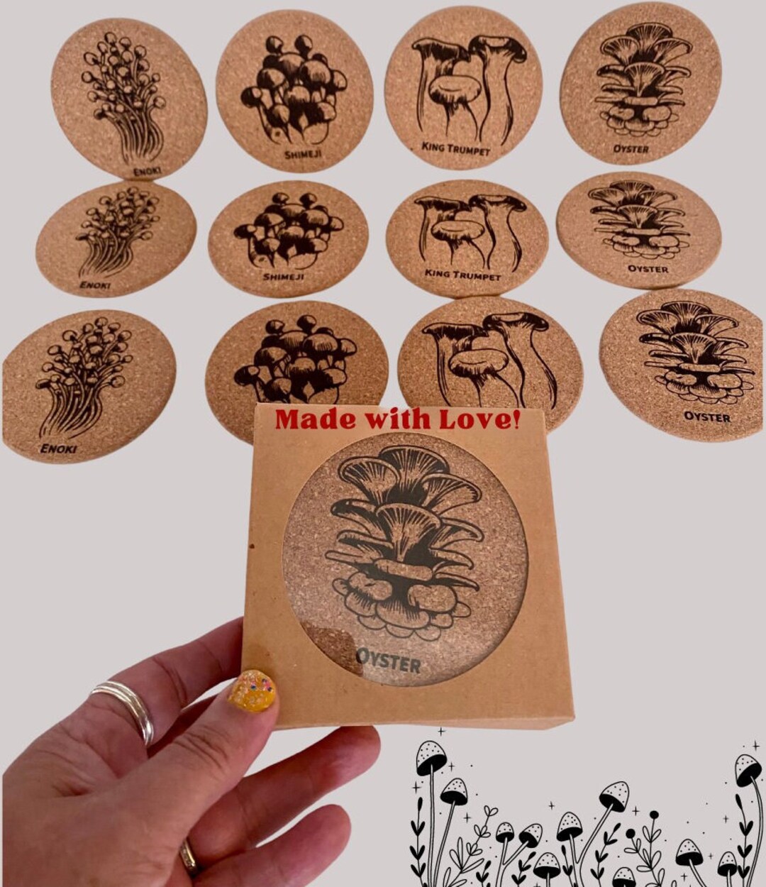 Laser Engraved Mushroom Cork Coasters: Fungi Kitchen Decor - Etsy