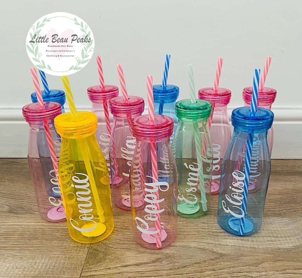 Personalised Kids Milkshake Bottle With Straw Party Favours | Etsy