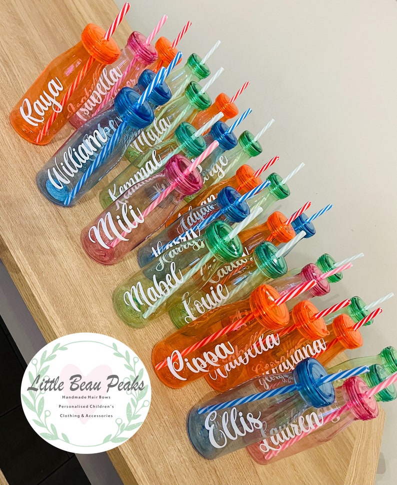 Personalised Kids Milkshake Bottle With Straw Party Favours - Etsy