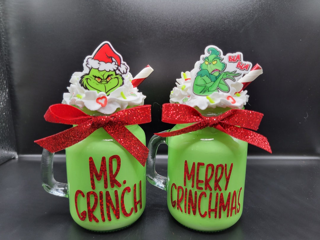 Christmas Grinch Faux Mini Mason Jar Drink for Tiered Tray Faux Mini ...