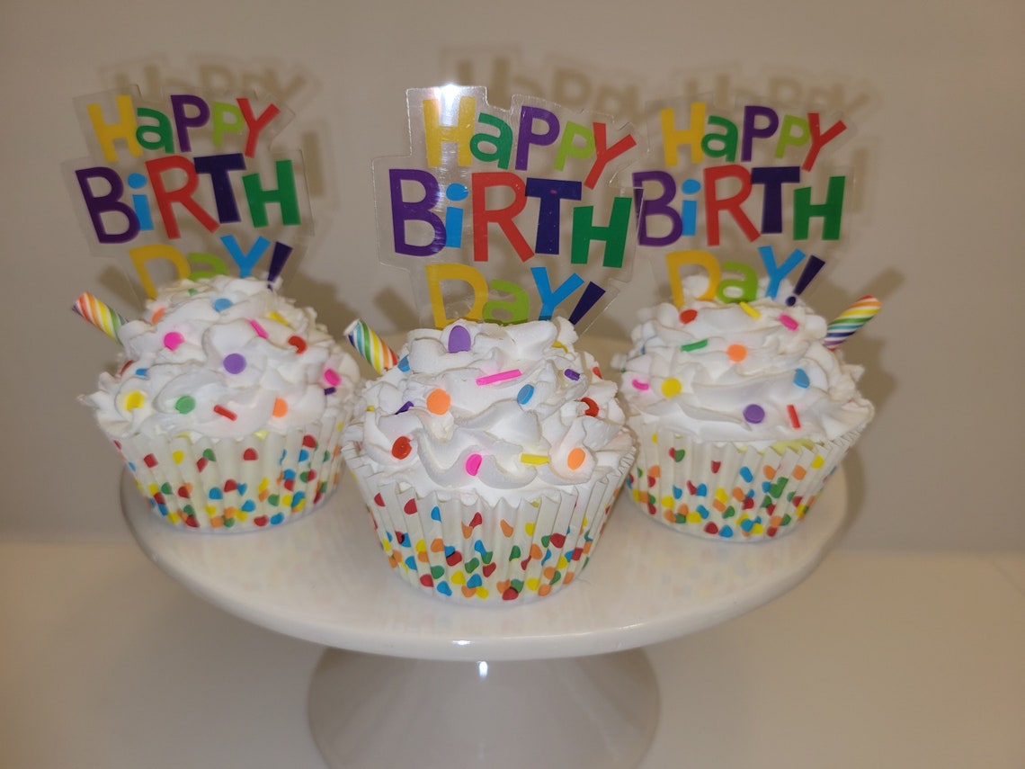 Happy Birthday Faux Cupcake Happy Birthday Sign Fake - Etsy