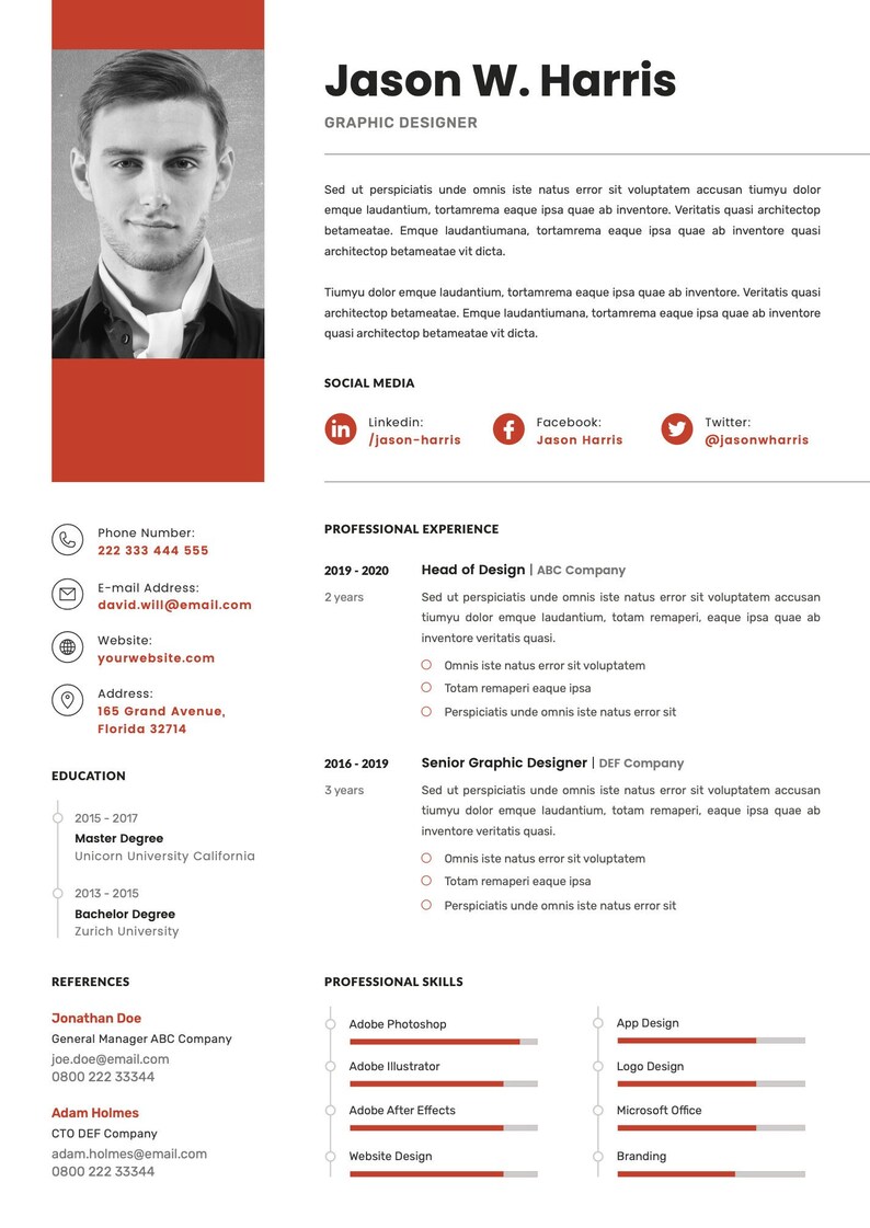 CV Template 6 Professional Resume Format Doc/pdf - Etsy