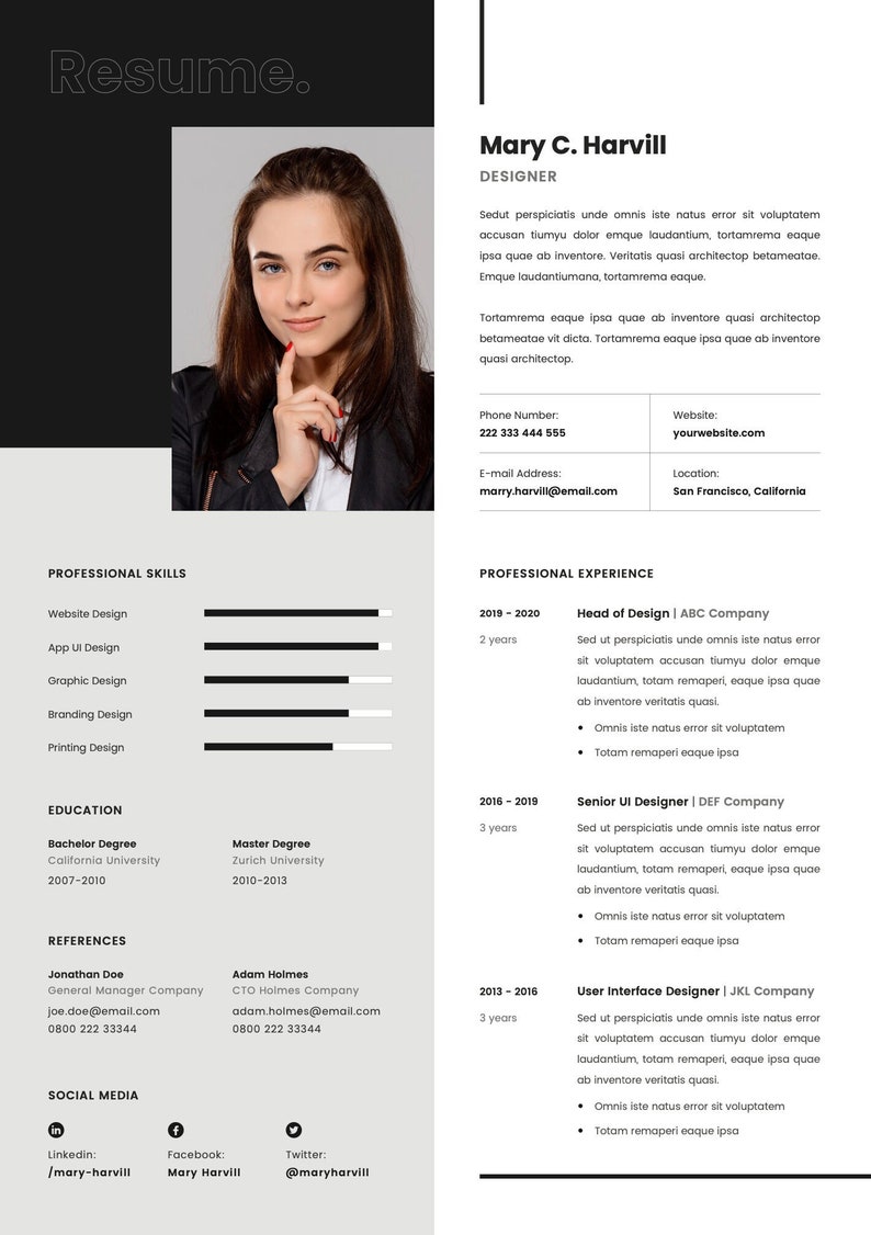 CV Template 8 Professional Resume Format Doc/pdf - Etsy