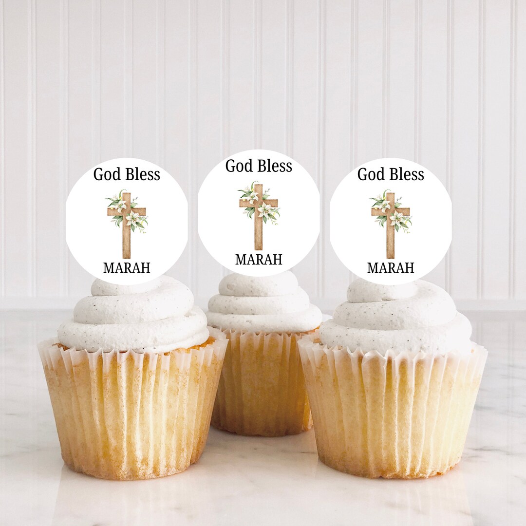 Personalized Name Cross Cupcake Topper for Baptism, Christening ...