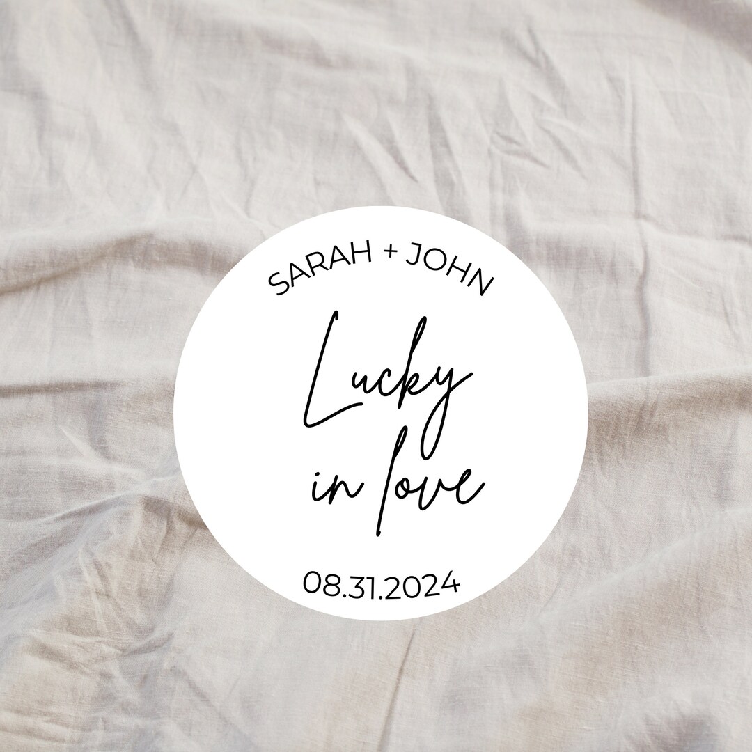 Couple Name Wedding Labels Custom Sticker | Lucky in Love Stickers ...