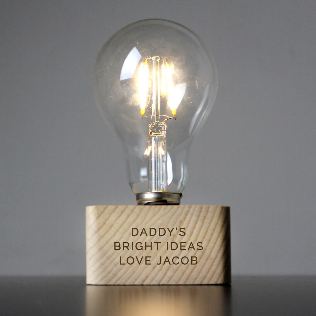 Personalized LED Bulb Lamp: Beech Wood Base, Custom Message - Etsy UK