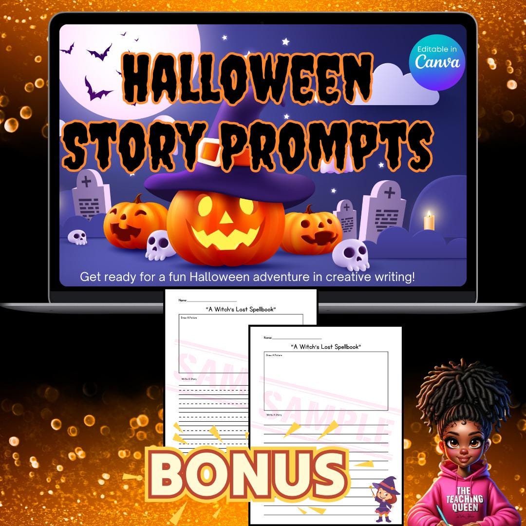 Spooky Halloween Story Prompts for Kids Editable Canva Slide Deck for ...