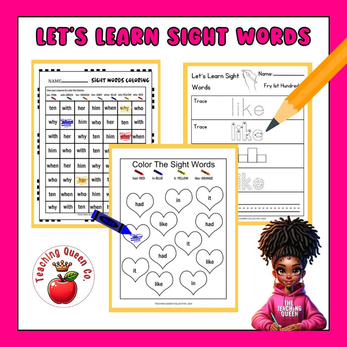 Kindergarten Sight Word Workbook for Teachers 100 Pages of Sight Word ...