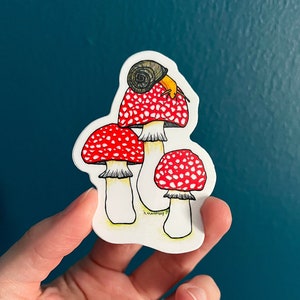 Snaily Mushroom Sticker, Red Cap Mushroom Vinyl Sticker, Flora and ...