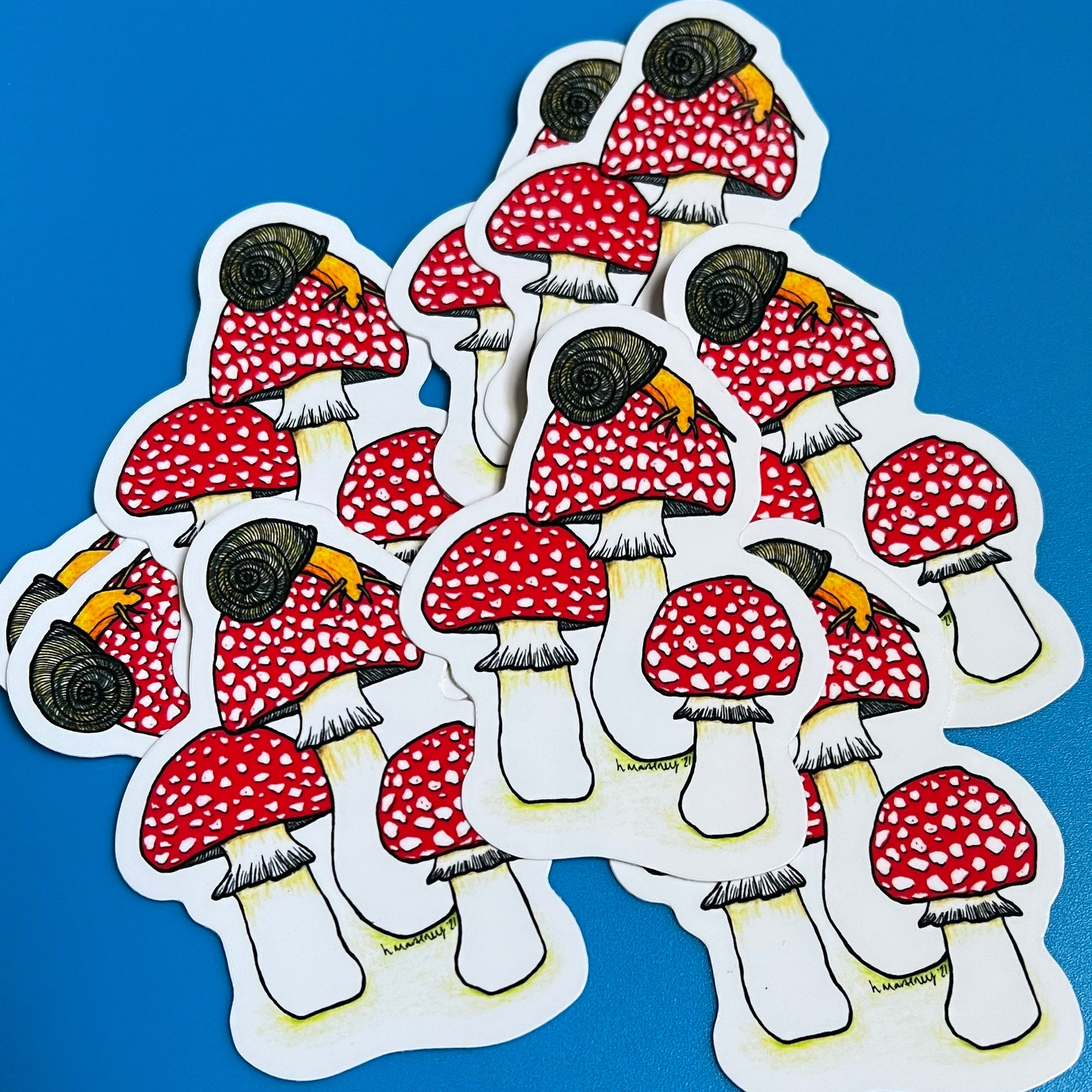 Snaily Mushroom Sticker, Red Cap Mushroom Vinyl Sticker, Flora and ...