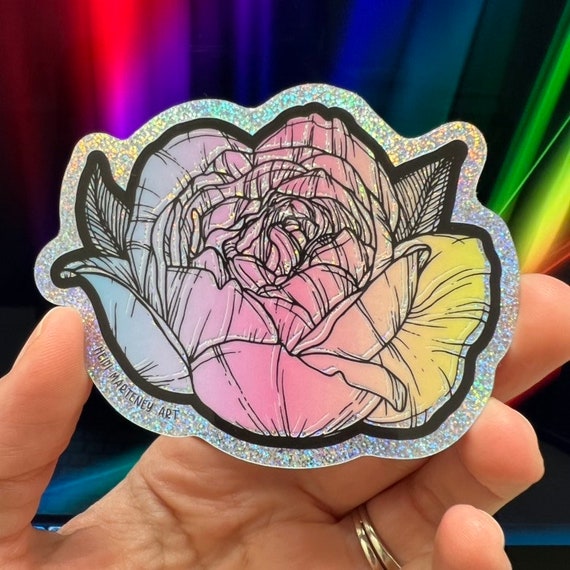 Holographic Glitter Rose Sticker Vinyl Floral Sticker - Etsy