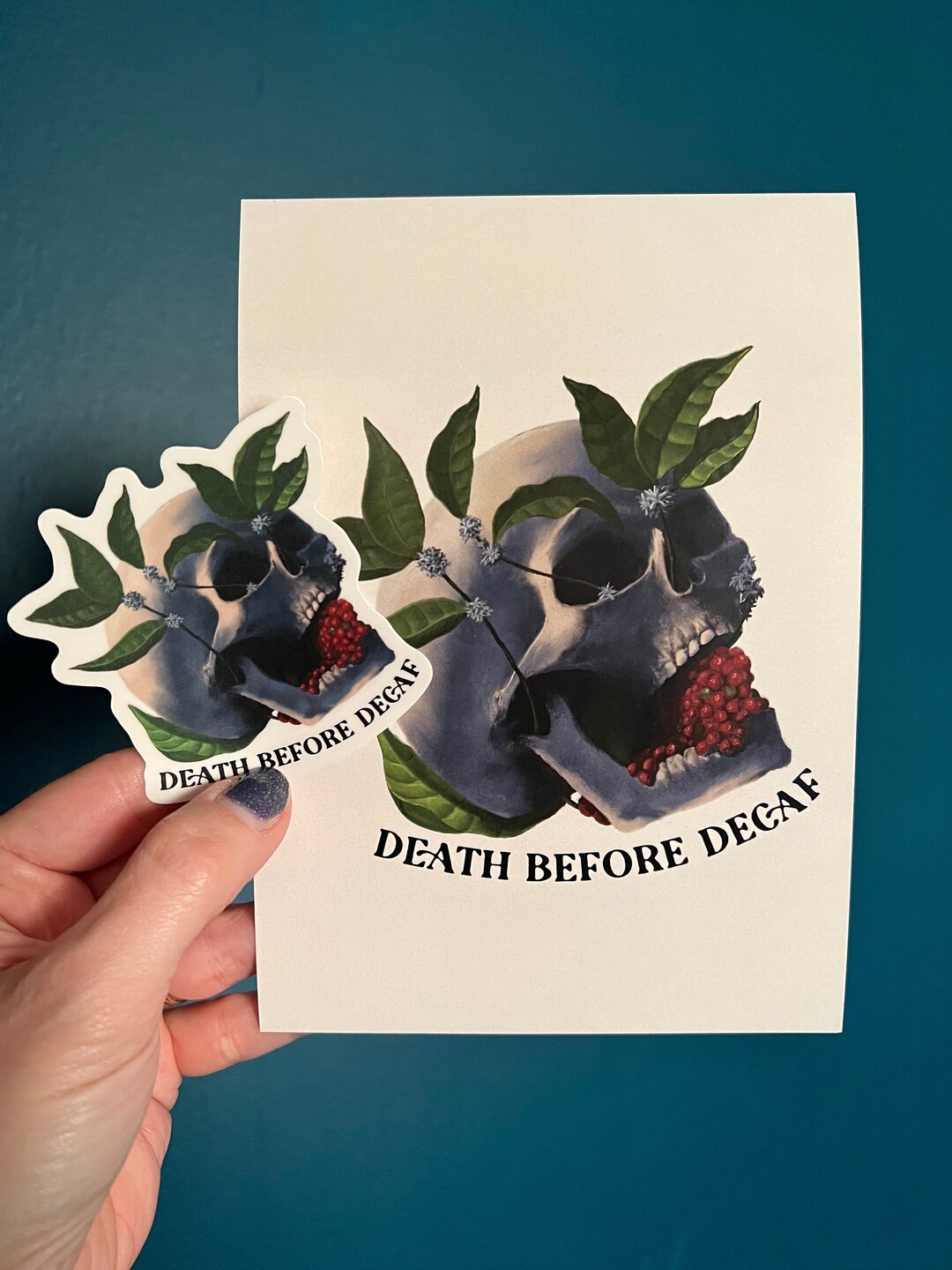 Death Before Decaf Art Set, Coffee Plant 5" X 7", Sticker Art Print Set ...
