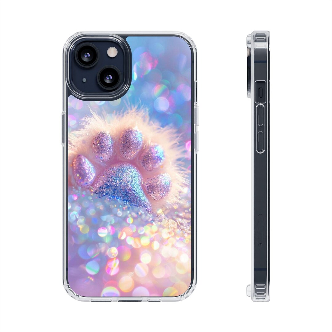 Clear Glitter Paw Print Phone Case for iPhone 16, 15, 14, 13 Samsung ...
