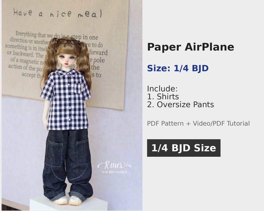 小mer 1/4 BJD Doll Dress Pattern - Paper Airplane - No Seam Allowance - Etsy