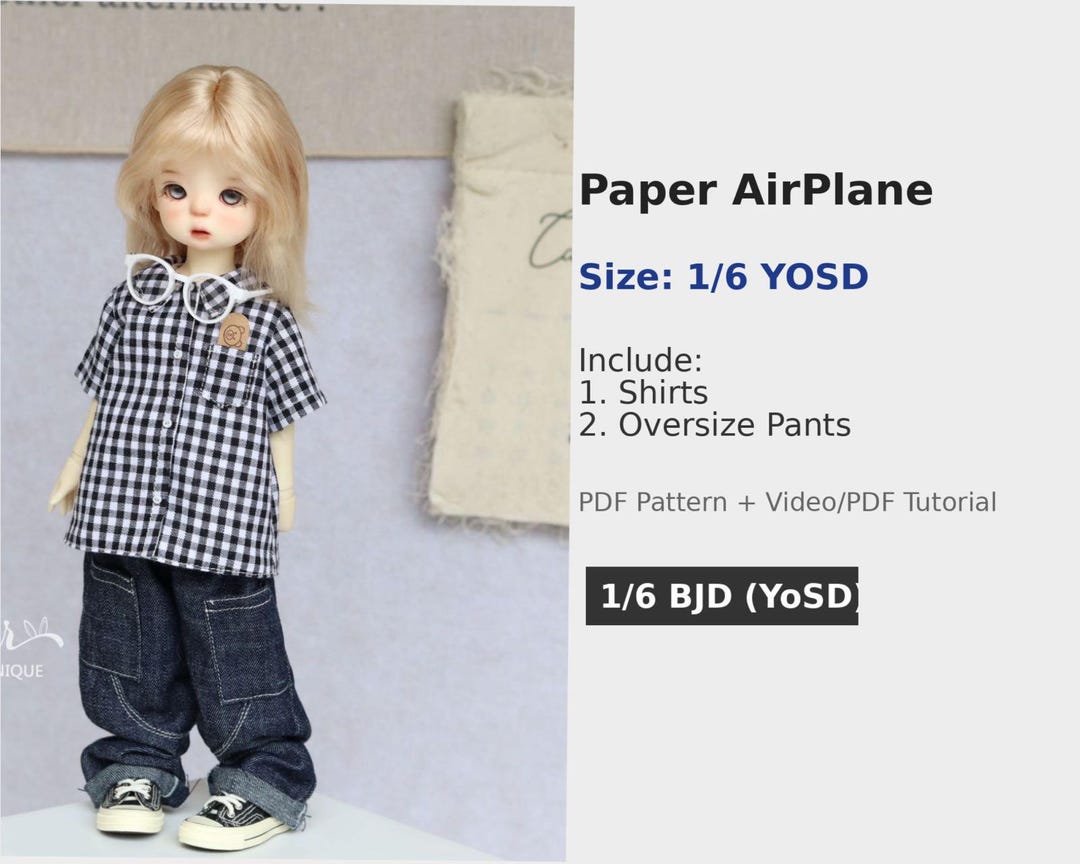 小mer BJD 1/6 BJD DOLL Patterns-paper Airplane-no Seam Allowance ...