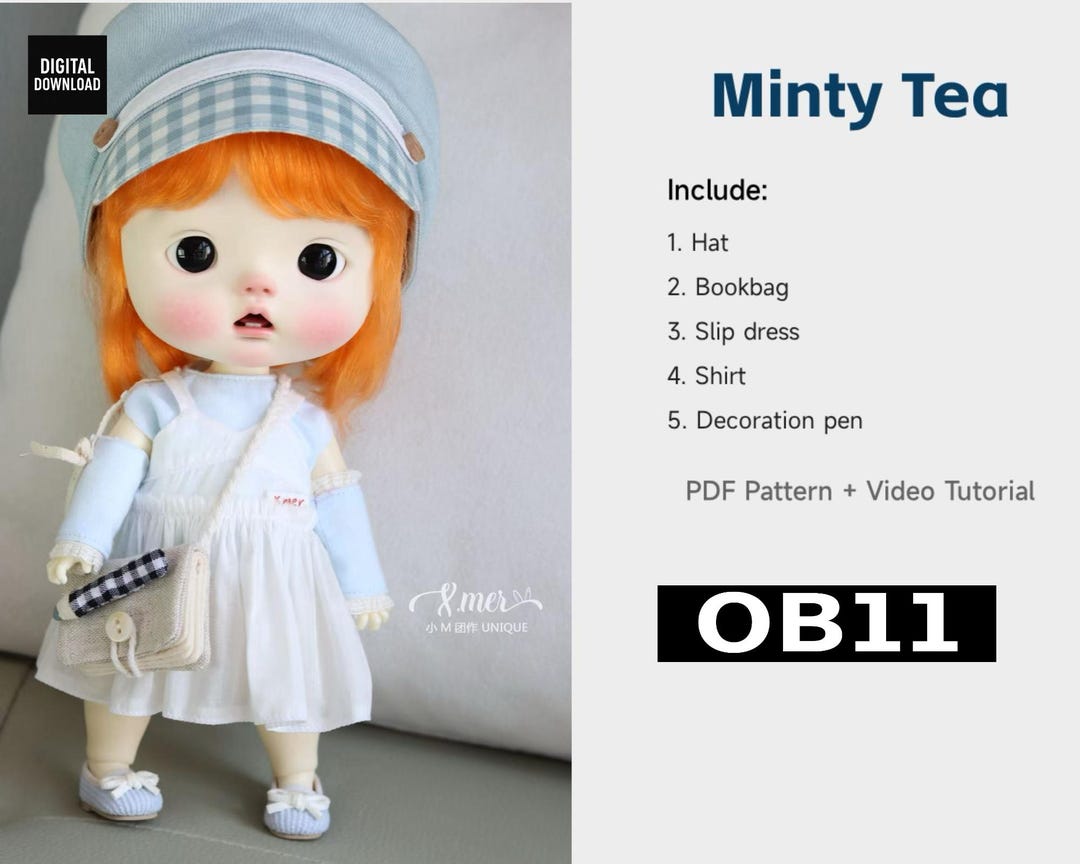 小mer OB11 DOLL Patterns -minty Tea- No Seam Allowance Included - Etsy