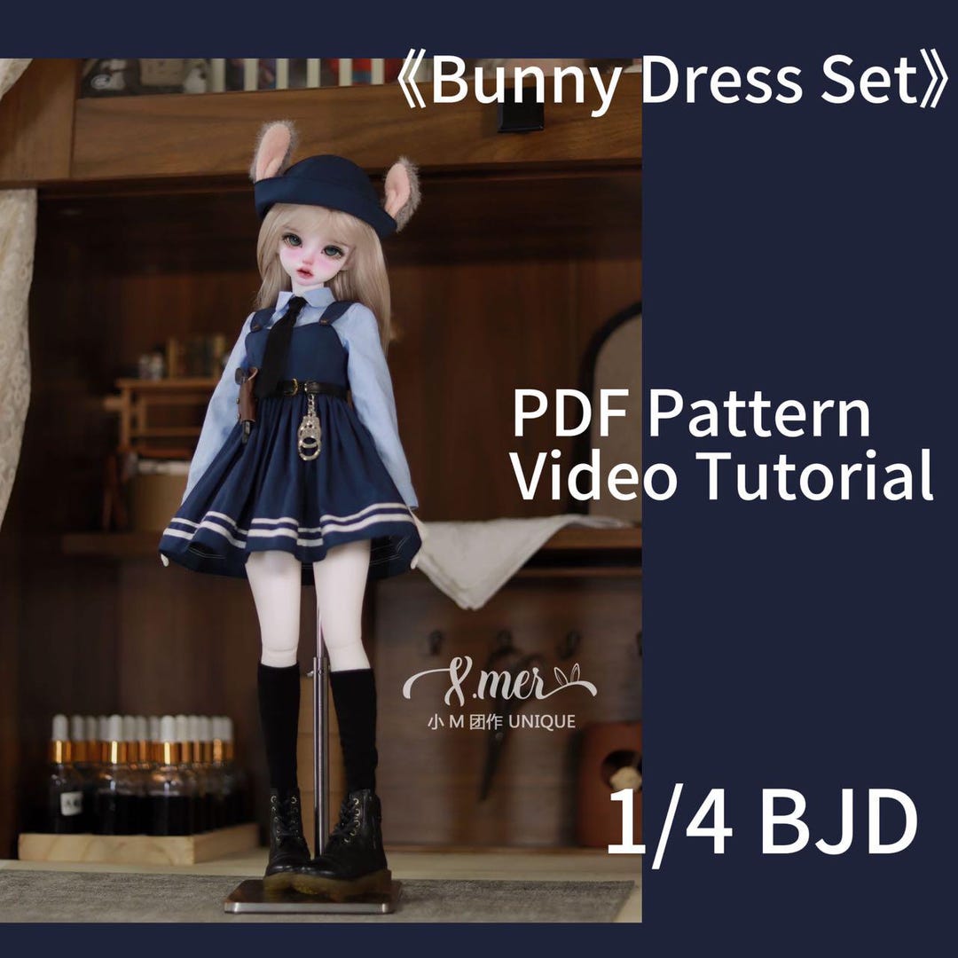 小mer BJD 1/4 BJD DOLL Patterns Bunny Dress With Hat Set： 7 Items: Hat ...