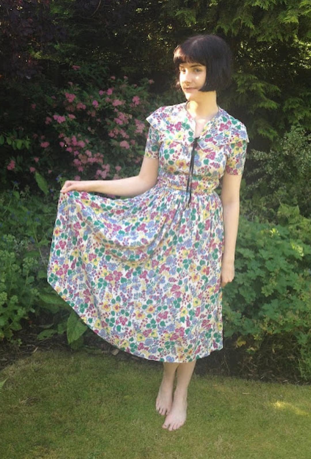 Original Vintage Late 1930s Early 1940s Dress With Floral Print Etsy