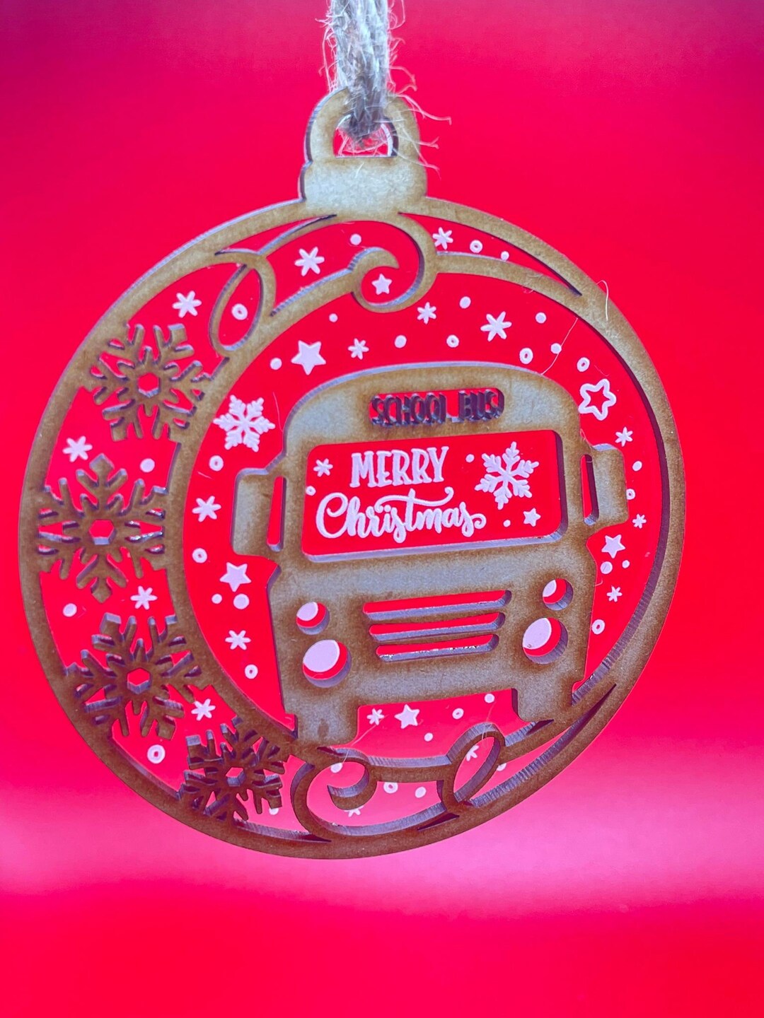School Bus : Christmas Ornaments Acrylic and Wood Layered, 4 - Etsy