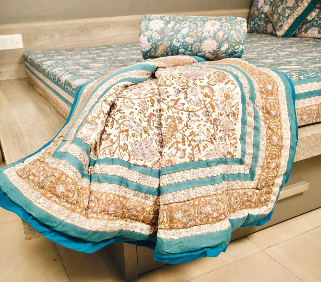 Cotton Razai ,hand Block Print Razai Blanket, Ethnic Winter Warm Razai ...