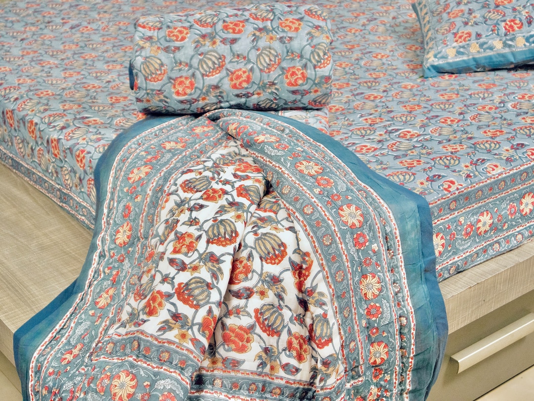 Cotton Razai ,hand Block Print Razai Blanket, Ethnic Winter Warm Razai ...