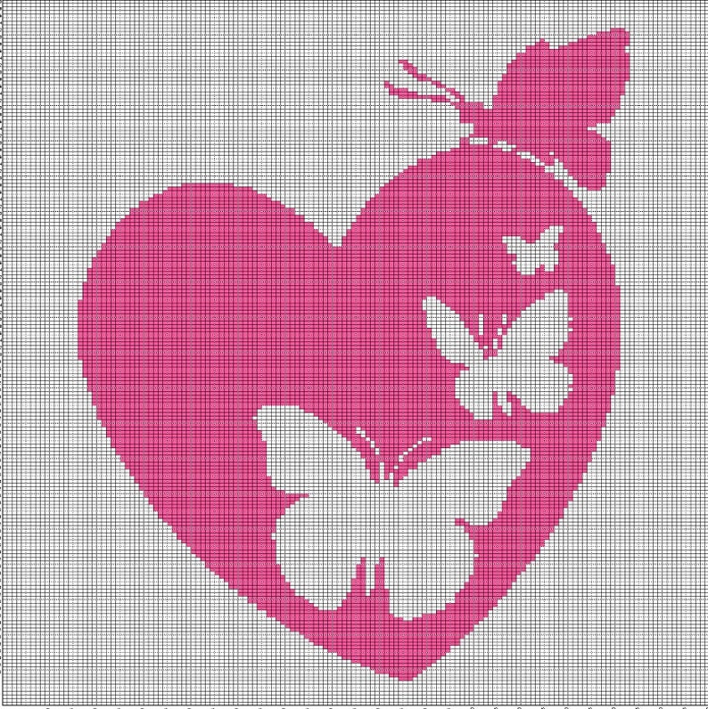 Heart and Butterflies Crochet Afghan Pattern Graph - Etsy