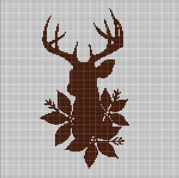 Deer head with leaves crochet afghan pattern graph | Etsy
