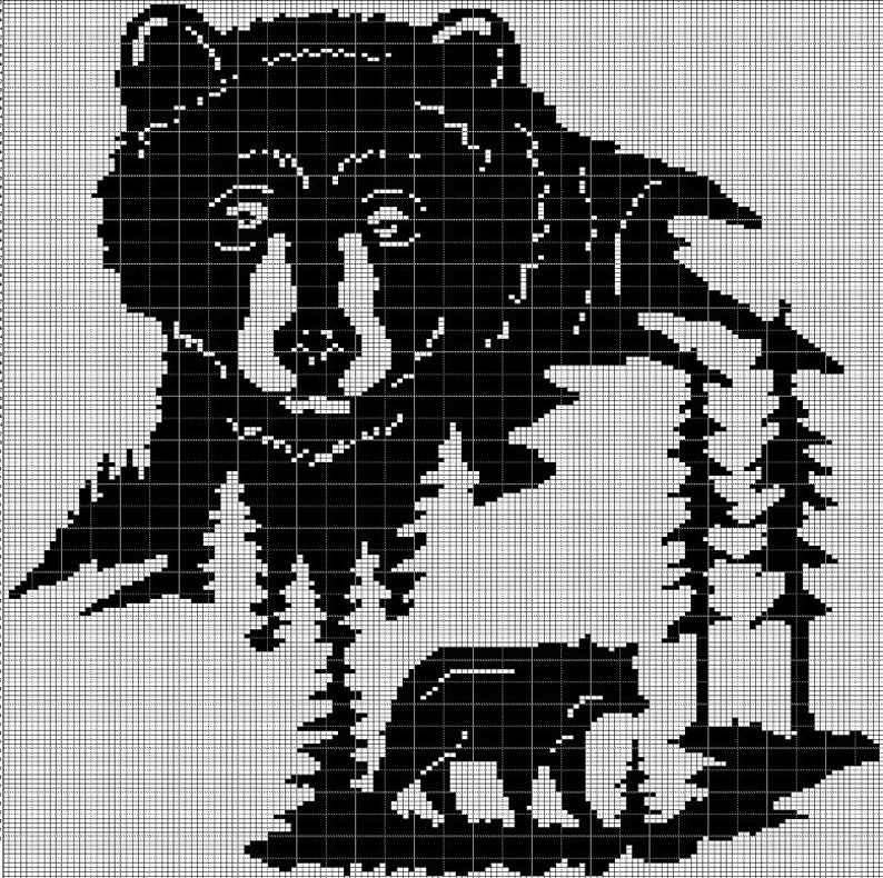 Bear in Forest Crochet Afghan Pattern Graph | Etsy