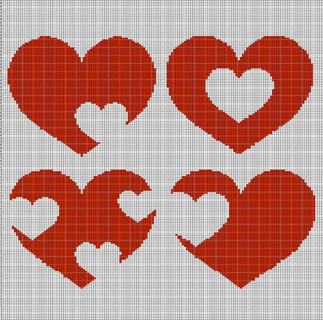 Hearts 3 Crochet Afghan Pattern Graph - Etsy
