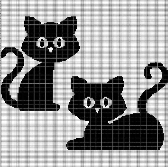 2 Black Cat Crochet Afghan Pattern Graph | Etsy