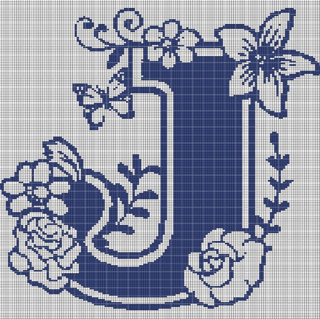 Monogram J Flower Crochet Afghan Pattern Graph - Etsy